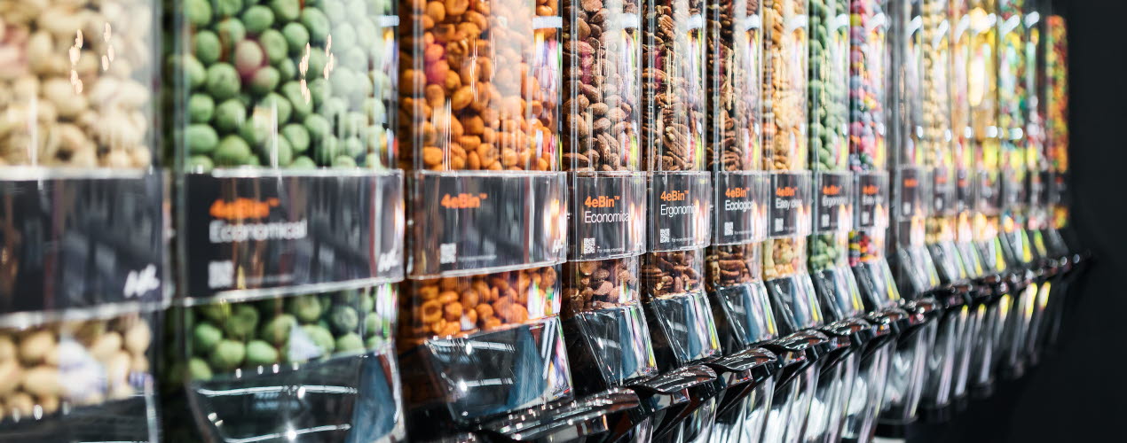 Gravity bins for bulk merchandising | HL Display